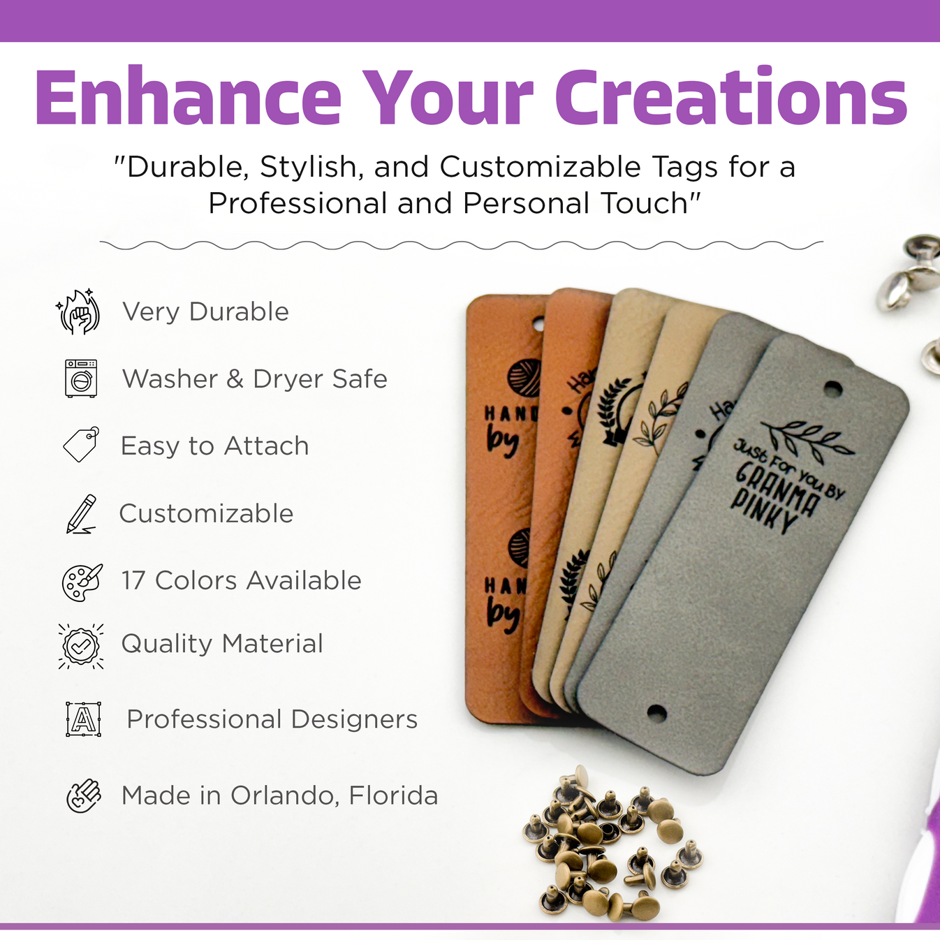 Custom Faux Leather Labels - 3" x 0.5" Half-Fold - No Sew Tags for Han ...