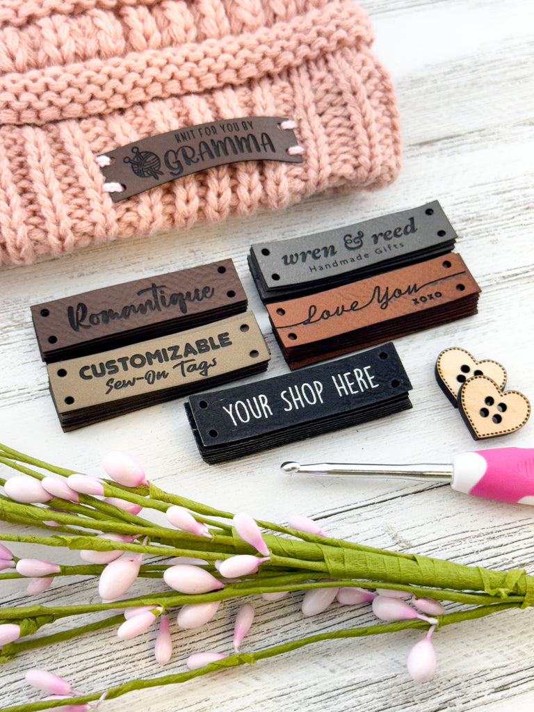 Custom Faux Leather Tags - Sew-On Rectangle Labels - 2 x 0.5 Inch for ...